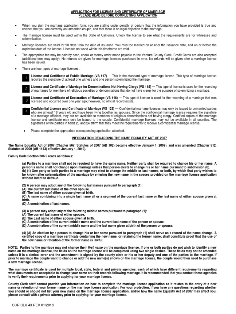 2018 Marriage License Application CCRCLK43 Online | PDF | Marriage ...