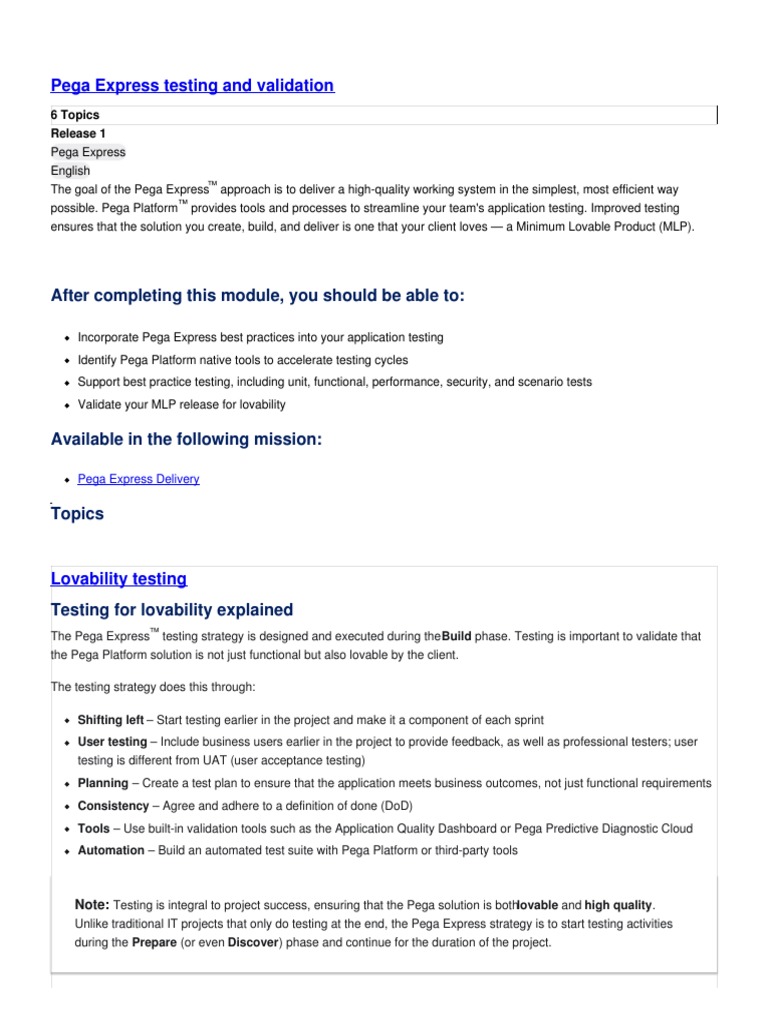 Pega Express Testing and Validation | PDF | Usability | Software Testing