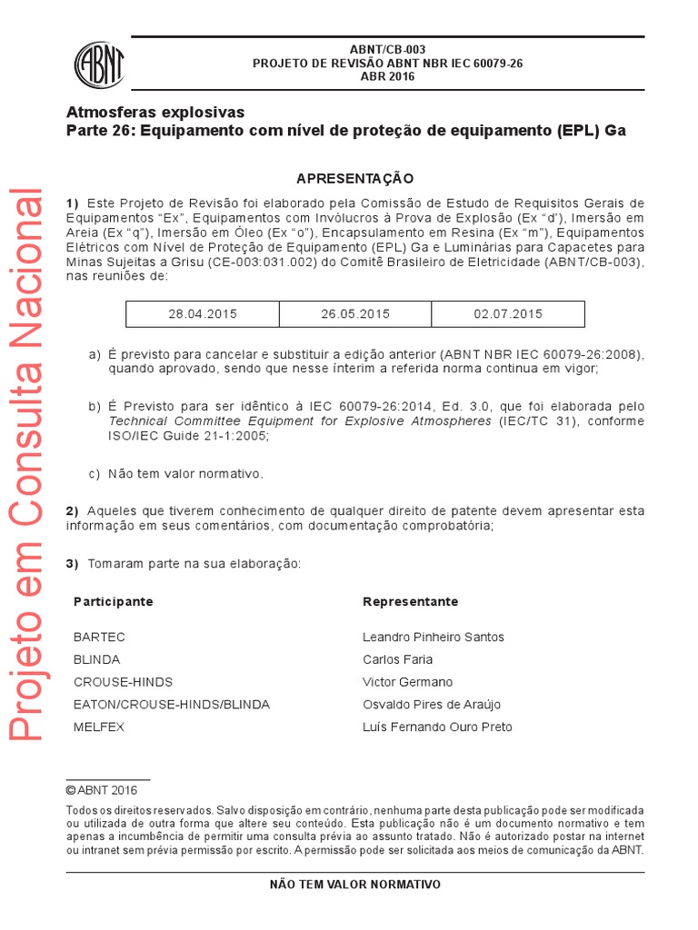 NBR IEC 60079-26 Equipamento Com Nível de Proteção EPL Ga | PDF ...