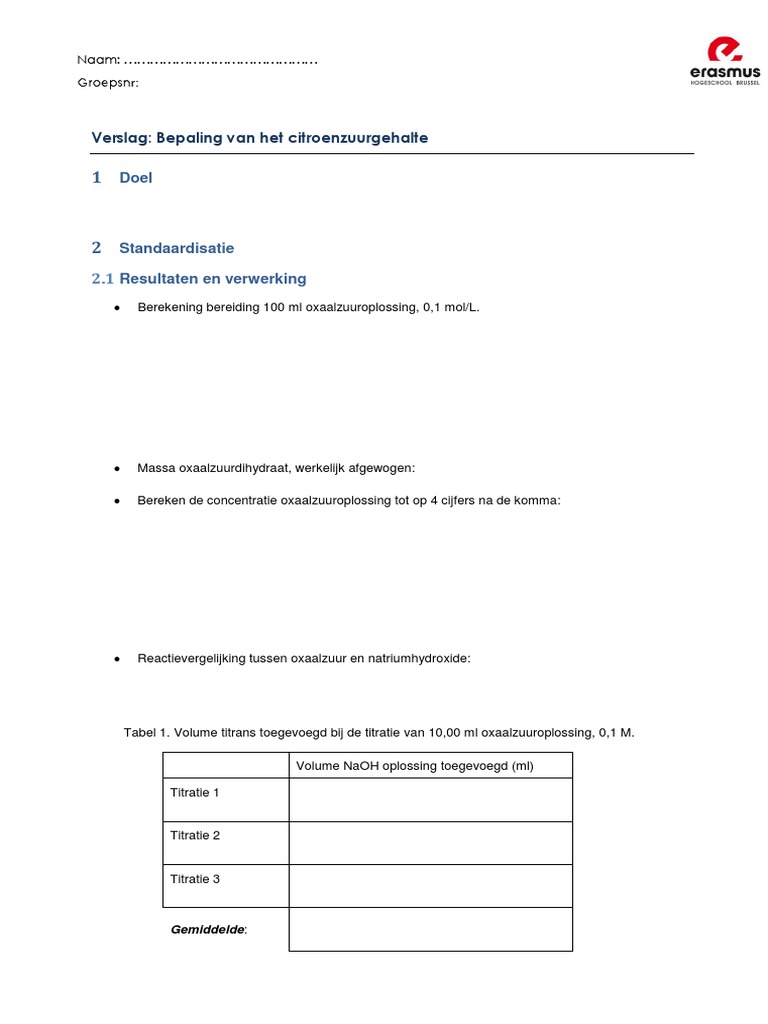 Template Practicum Citroenzuur | PDF