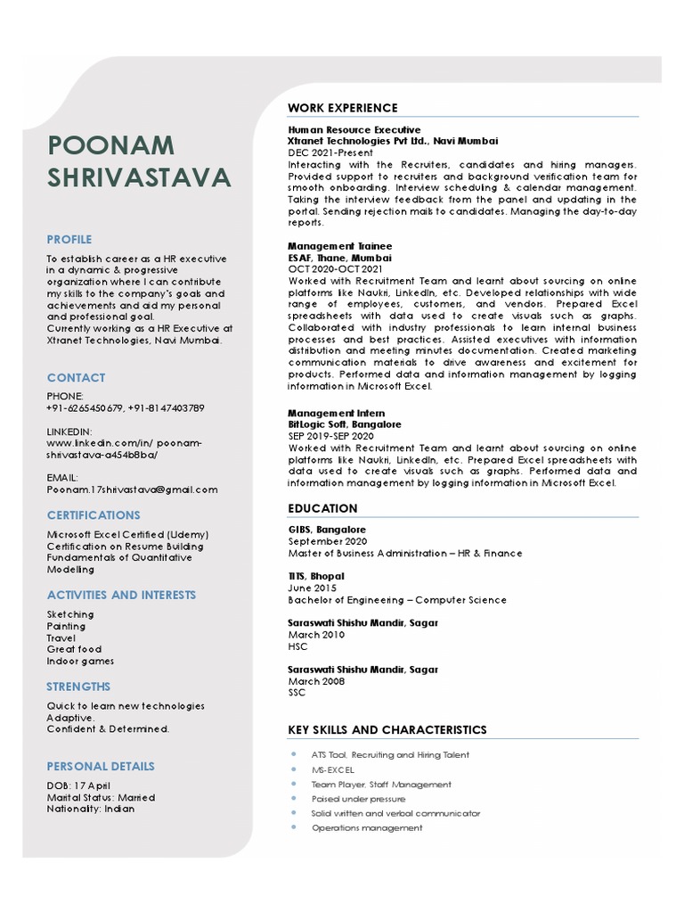 Resume Poonam Shrivastava | PDF