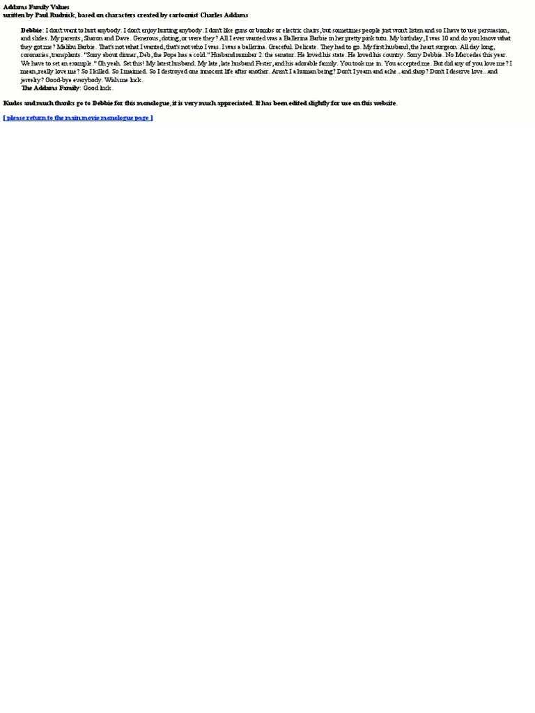Addams Family Values Debbie Monologue | PDF