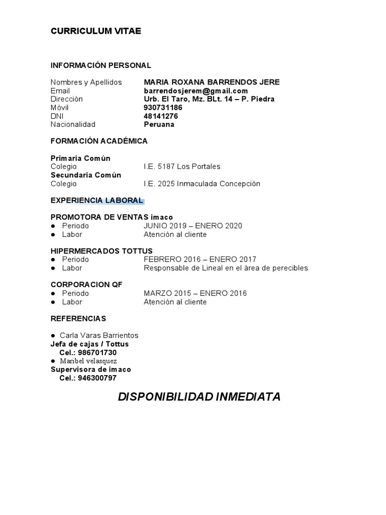 ROXANA CV Actual 2021 Actualizado | PDF