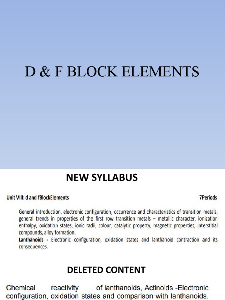 D & F Block Elements | PDF