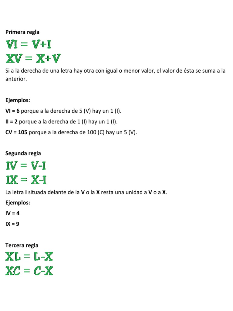 Las 7 Reglas de Numeros Romanos | PDF