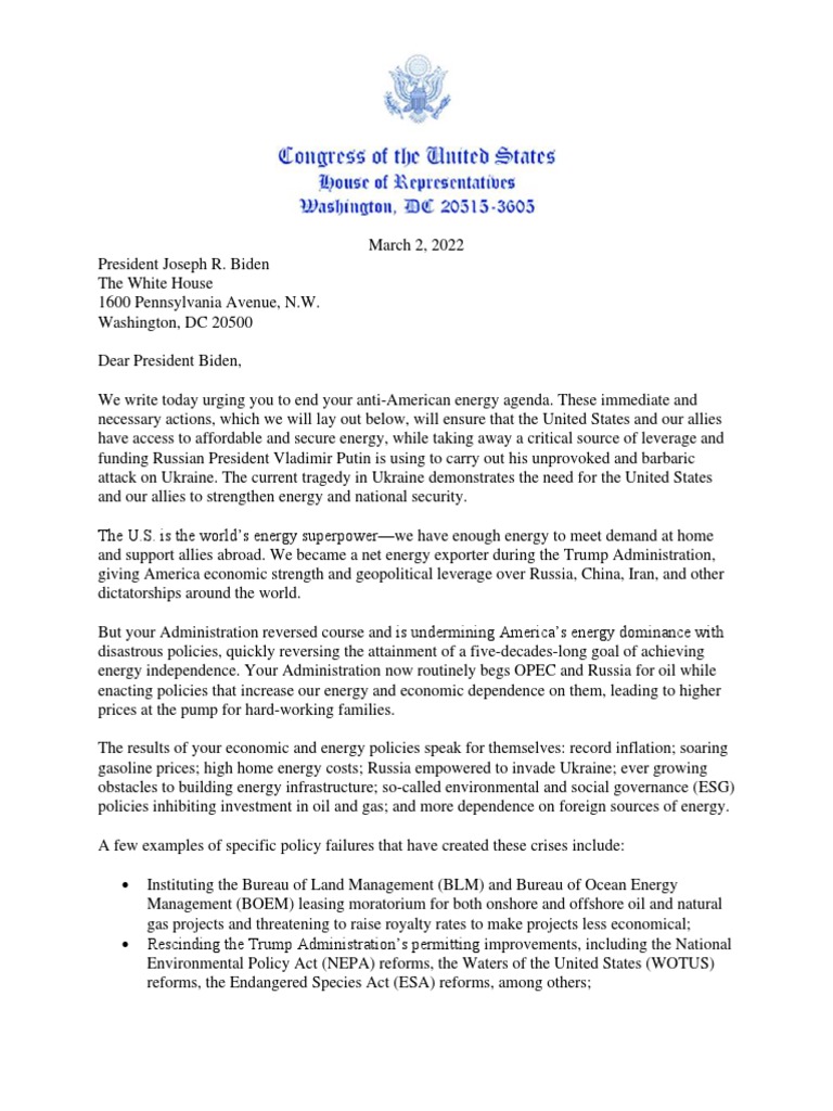 Biden American Energy Letter FINAL | PDF | Natural Gas | Federal Energy ...