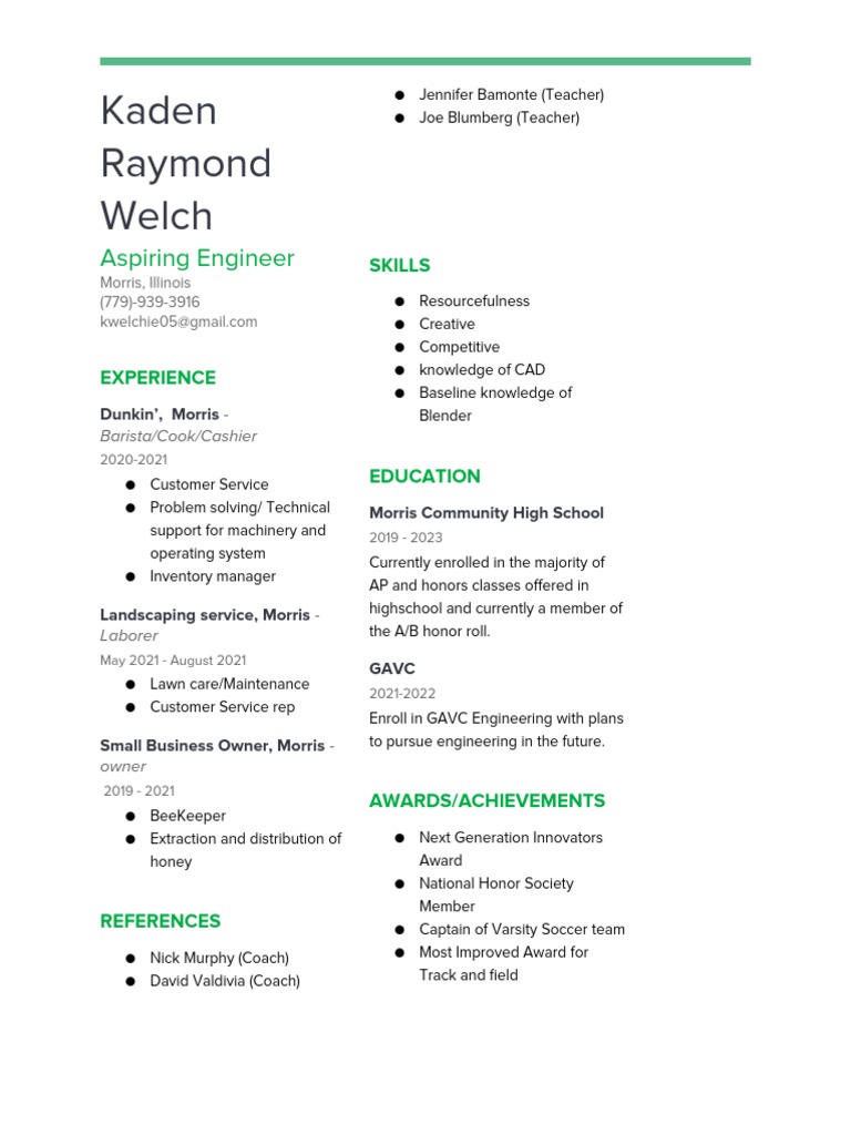 Kaden Raymond Welch: Aspiring Engineer | PDF | Business