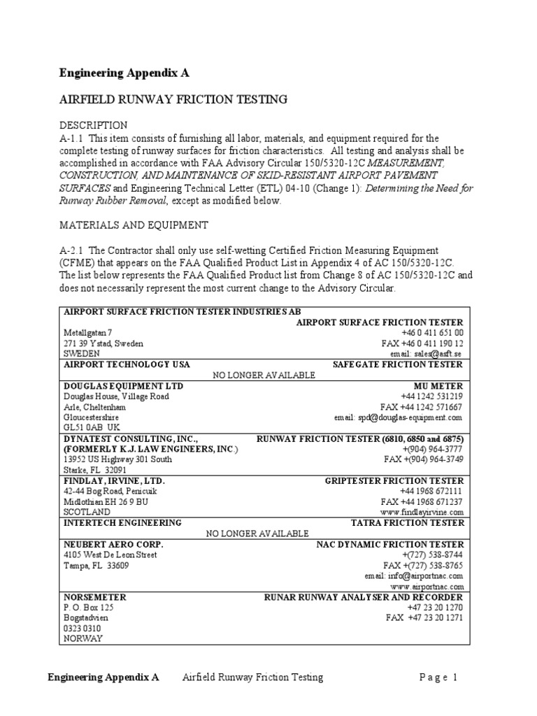 Airfield Runway Friction Testing: Engineering Appendix A | PDF | Runway ...