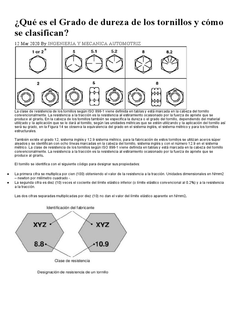 Qué Es El Grado de Dureza de Los Tornillos y Cómo Se Clasifican | PDF | Tornillo | Acero