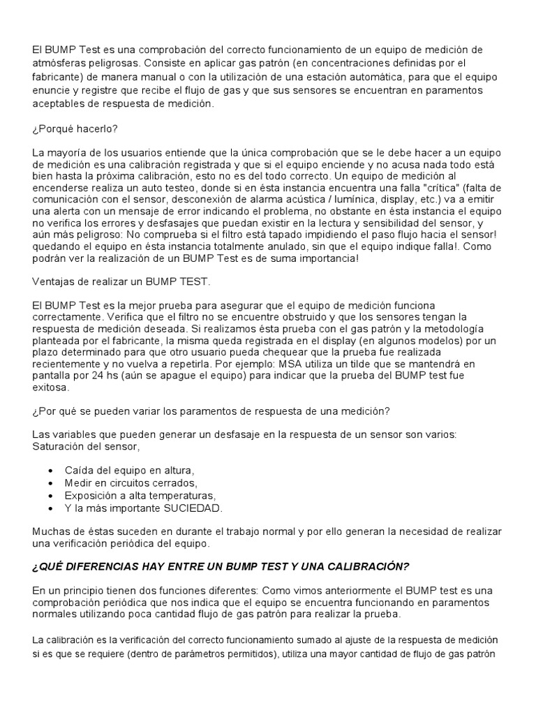 Importancia del Bump Test en Medición | PDF | Calibración | Gases