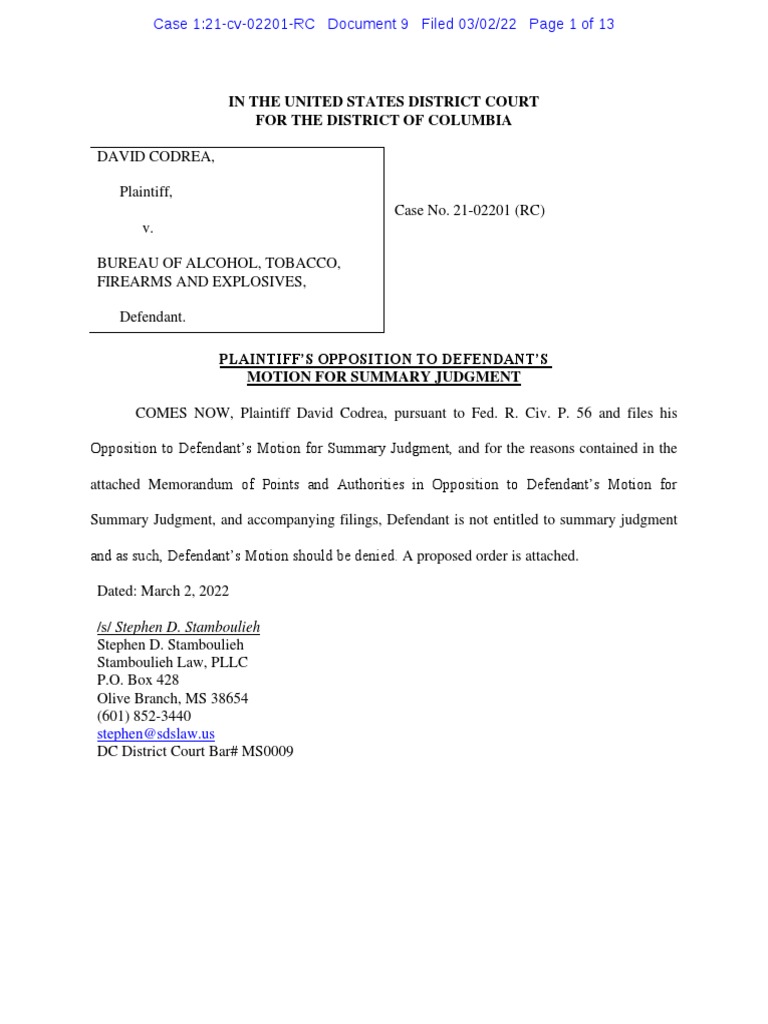 Opposition To Summary Judgment | PDF | Freedom Of Information Act ...