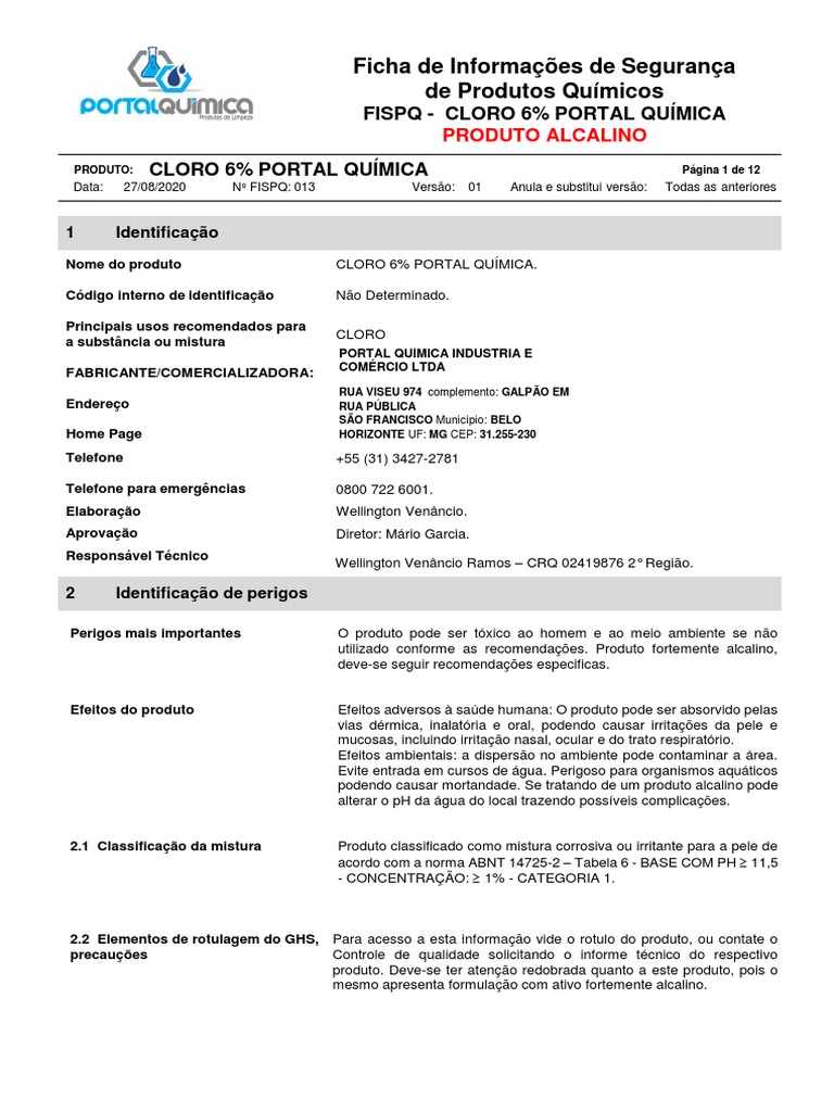 Cloro 6% Portal Química | PDF | Embalagem e rotulagem | Química