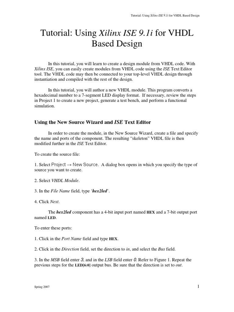 Tutorial Using Xilinx Ise 91i For Vhdl Based Design Pdf Vhdl Source Code