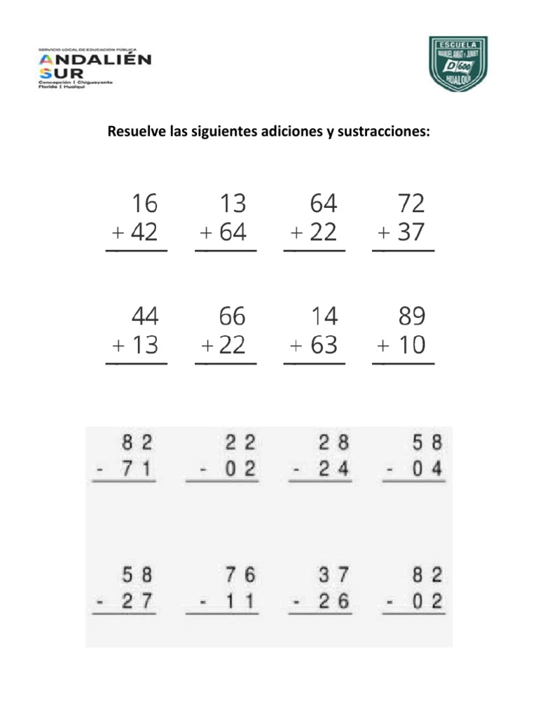 Resuelve Las Siguientes Adiciones y Sustracciones | PDF Resuelve Las Siguientes Adiciones y Sustracciones | PDF
