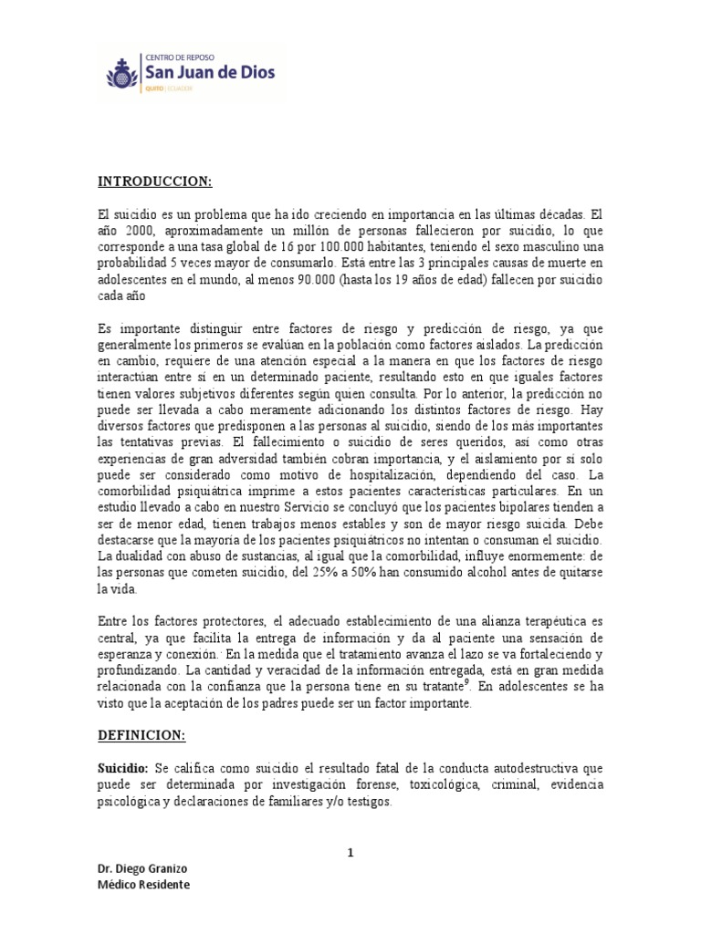 Intento Autolitico. Dr. Granizo | PDF | Suicidio | Hospital