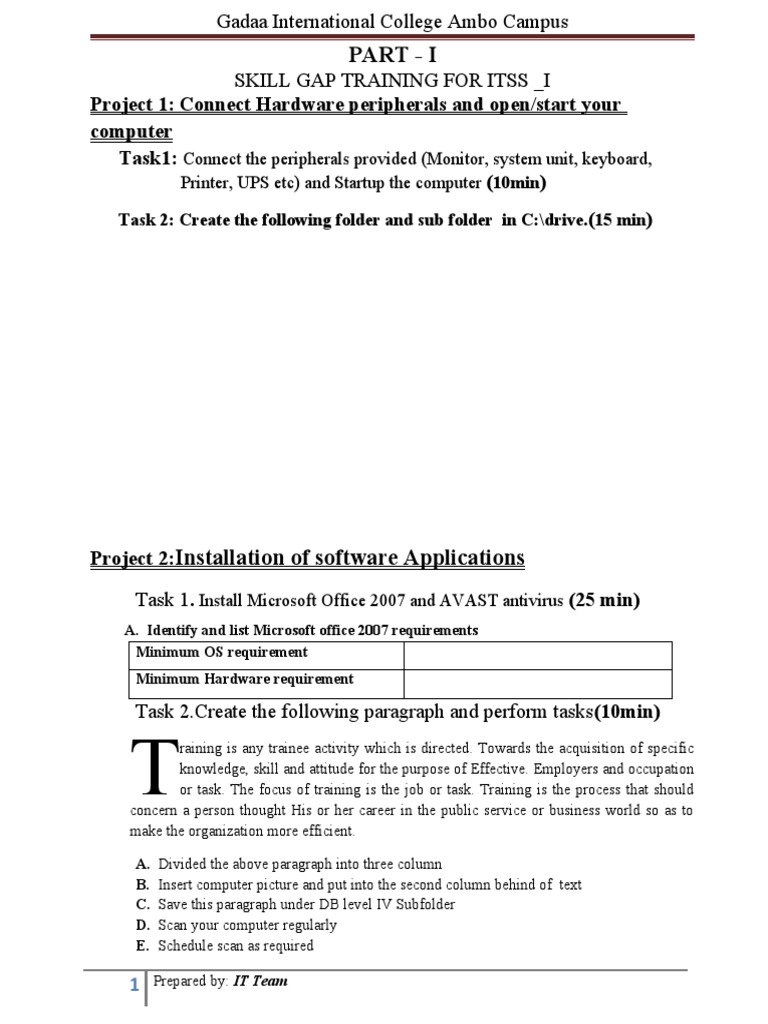 Part - I: Project 1: Connect Hardware Peripherals and Open/start Your Computer Task1 | PDF ...