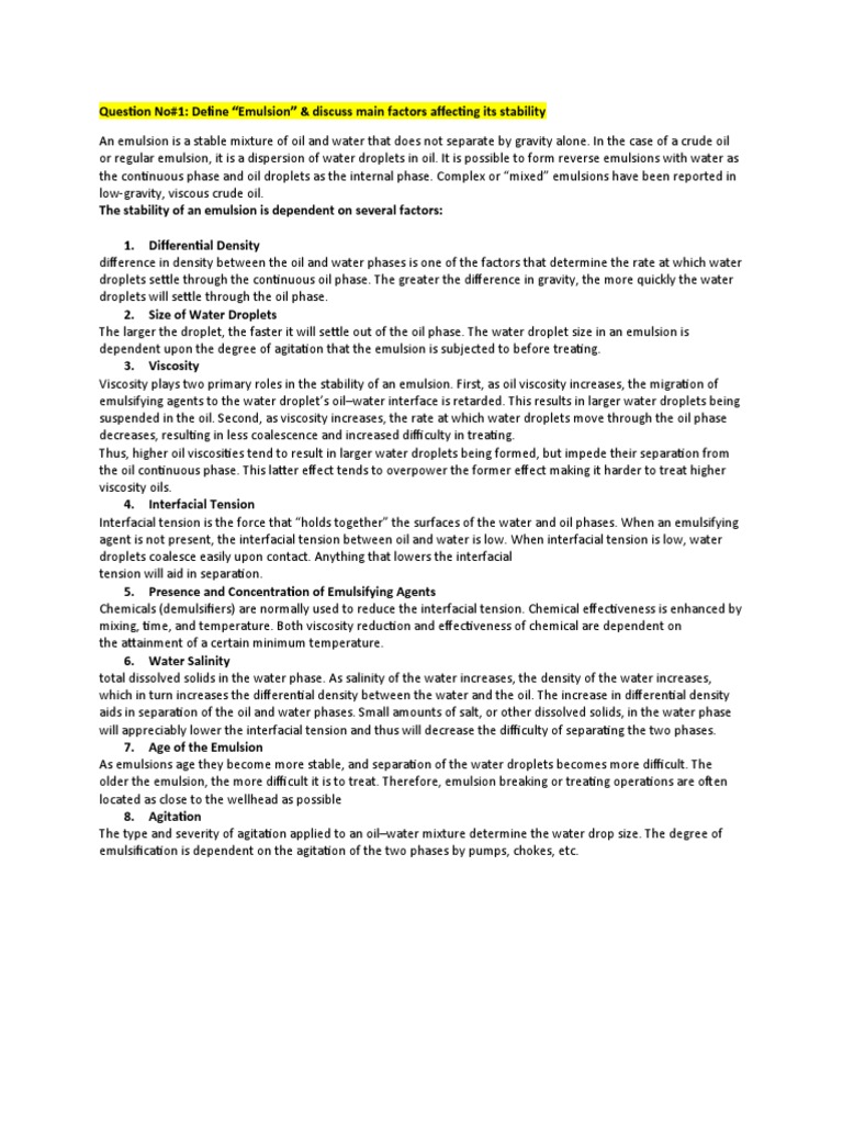 Factors Affecting Emulsion Stability and Methods for Breaking Emulsions ...