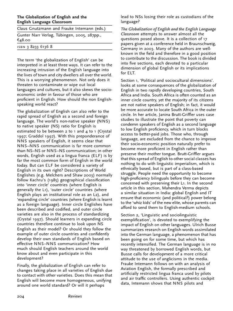 Globalization of English and English Language Classroom | PDF | English ...