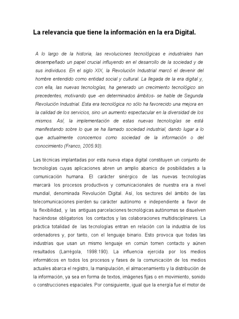 La Relevancia Que Tiene La Información en La Era Digital | PDF ...