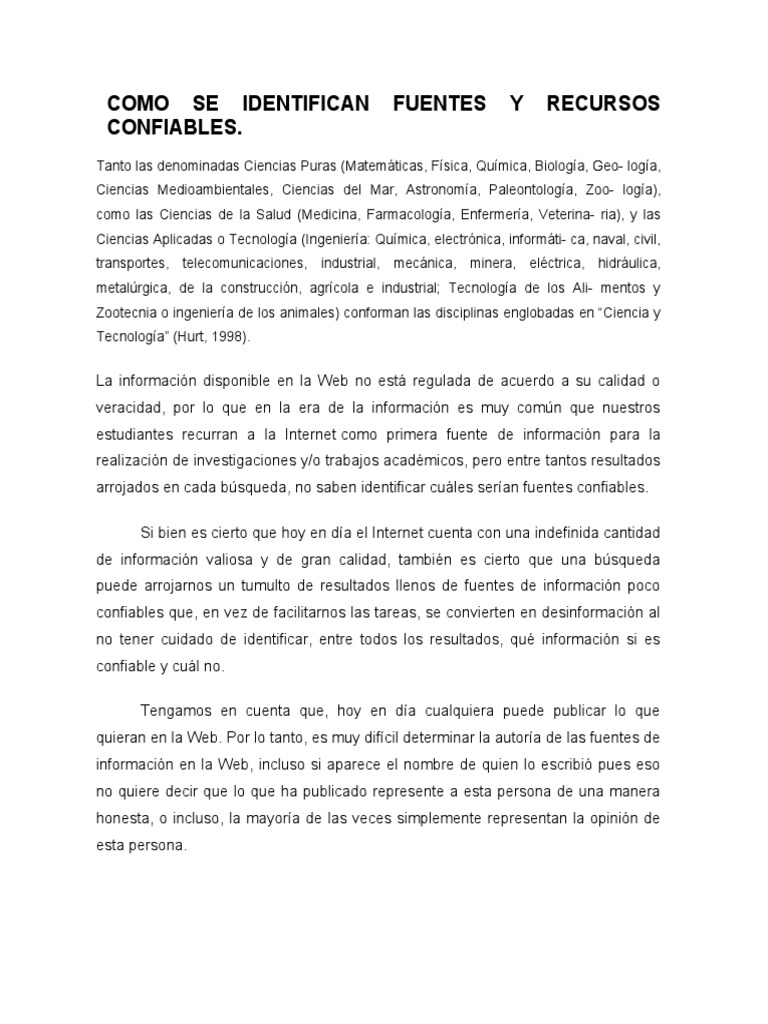 Como Se Identifican Fuentes y Recursos Confiables | PDF