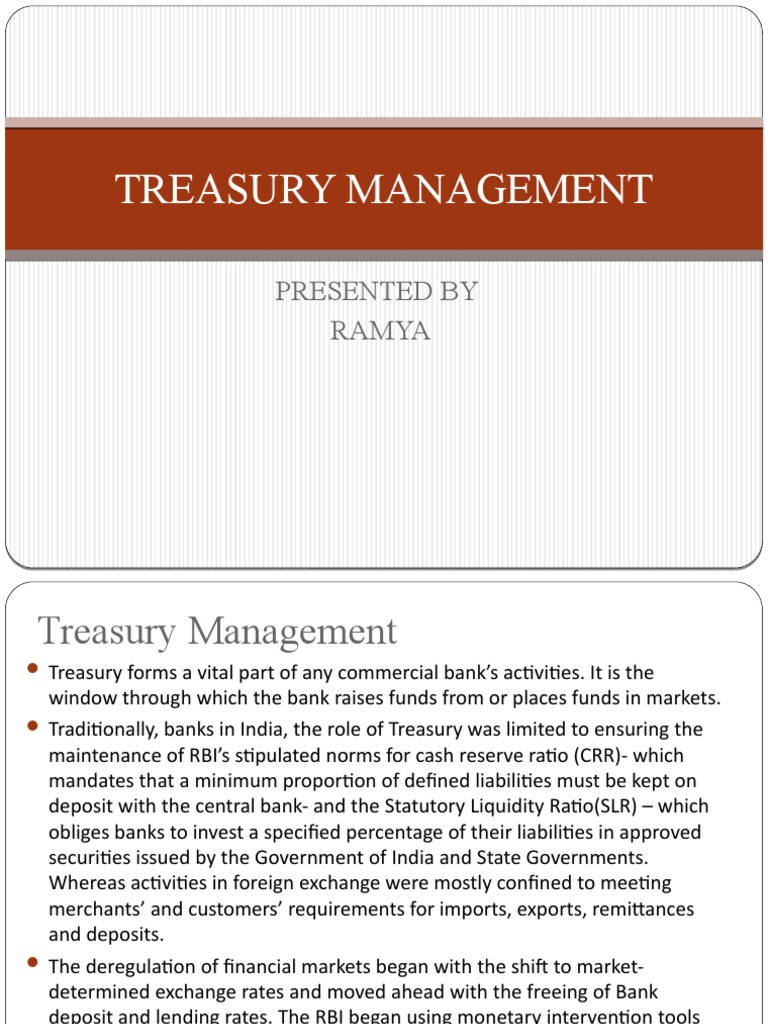 Treasury Management Overview | PDF | Reserve Bank Of India | Open ...