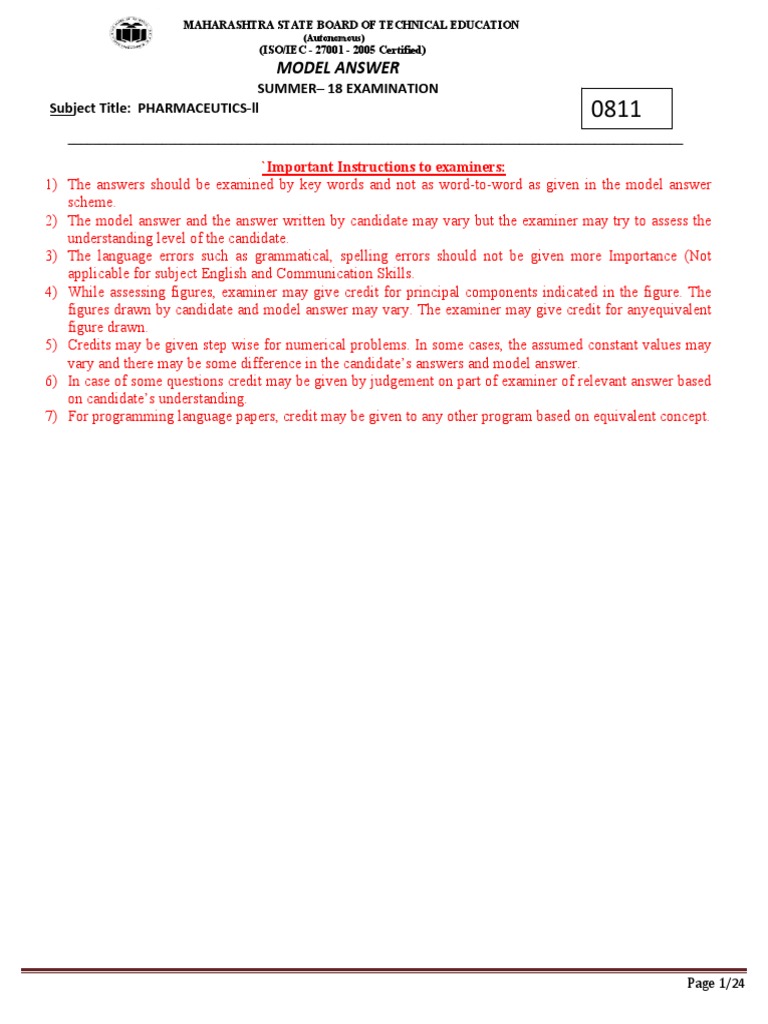 Model Answer: 'Important Instructions To Examiners | PDF | Chemistry ...
