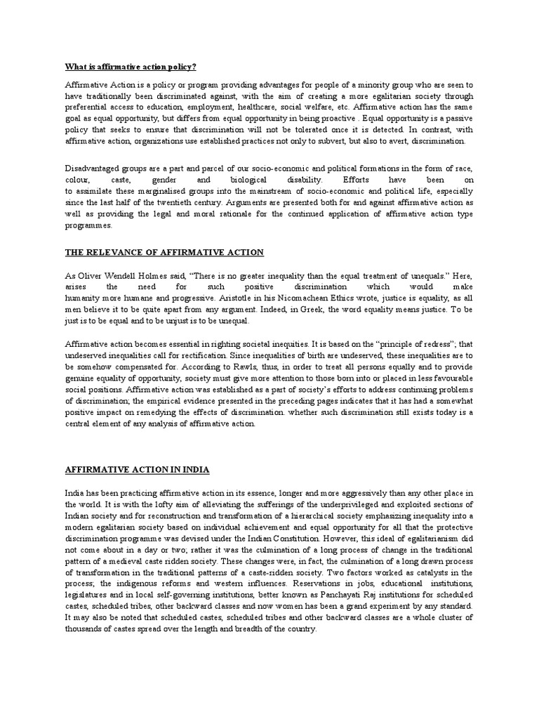 What Is Affirmative Action Policy | PDF | Affirmative Action | Equal ...