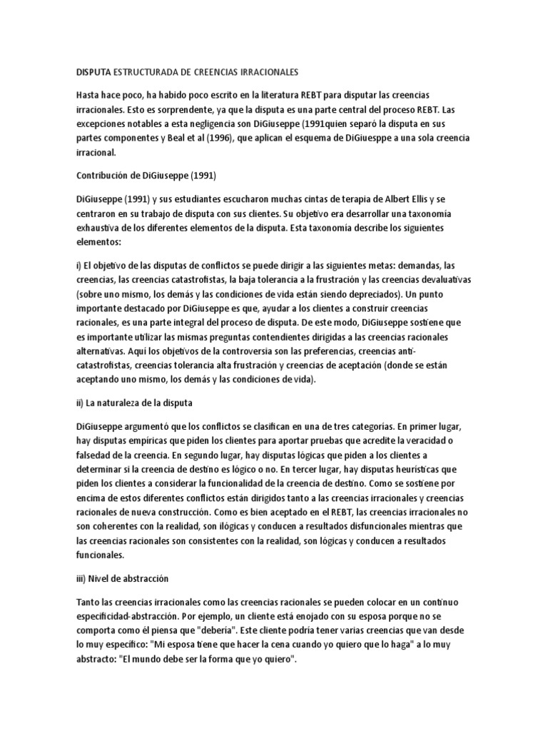 Disputa Estructurada de Creencias Irracionales | PDF | Terapia racional ...