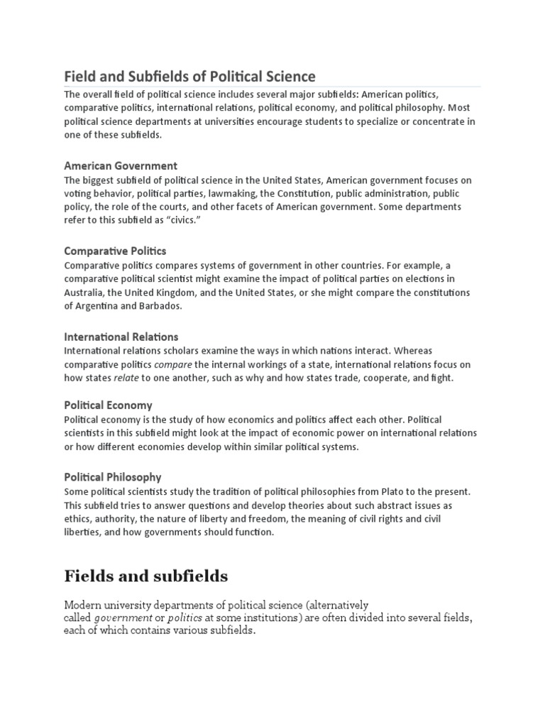 Subfields of Political Science | PDF | Political Science ...