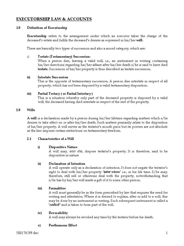 Executor Ship | PDF | Will And Testament | Intestacy