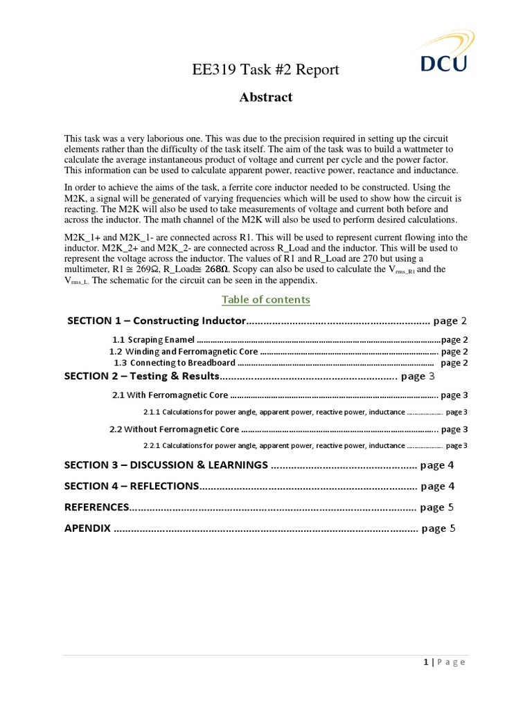 EE319 Task #2 Report: Rms - R1 Rms - L | PDF | Inductor | Inductance