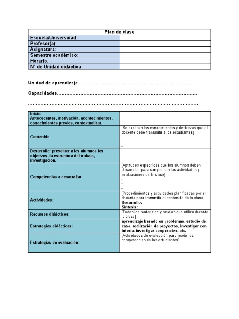 Formato de Plan de Clase | PDF