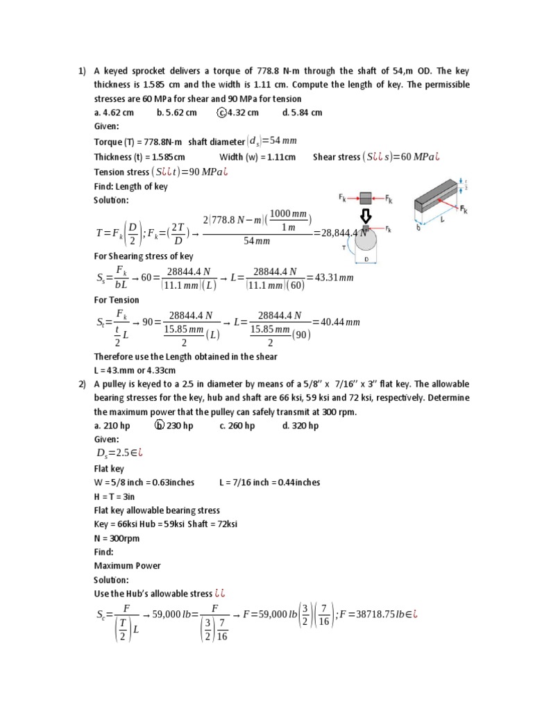 A Keyed Sprocket Delivers A Torque of 778 | PDF | Stress (Mechanics ...