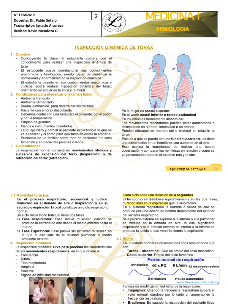 Inspección Dinámica de Tórax | PDF | Sistema respiratorio | Respiración