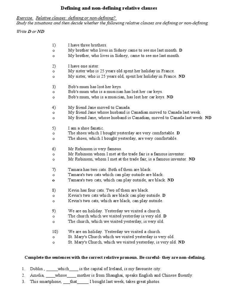 Defining and Nondefining Relative Clausesint | PDF | Linguistics