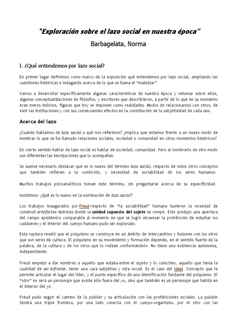 Barbagelata, N (2015) Exploración Sobre El Lazo Social en Nuestra Época ...