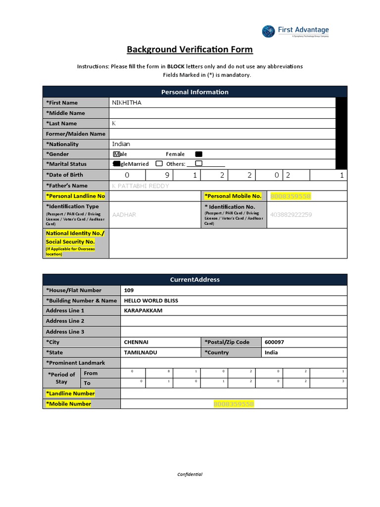 Background Verification Form | PDF | Identity Document | Applications ...
