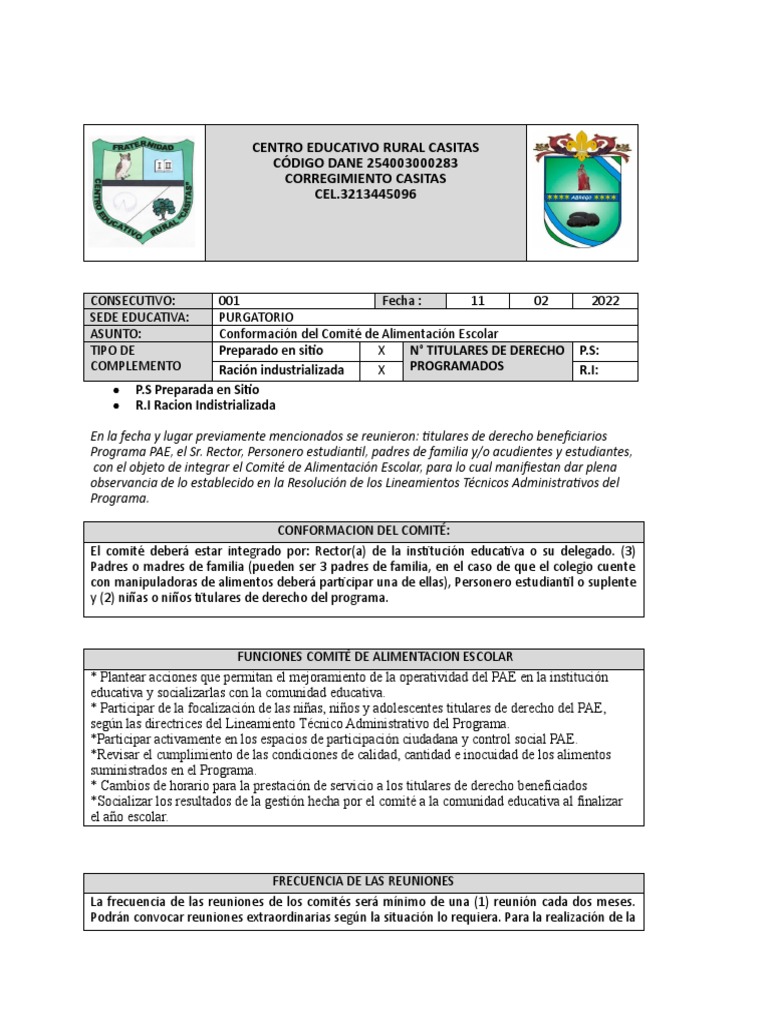 Acta Modelo Cae Con Focalizacion 2022 | PDF