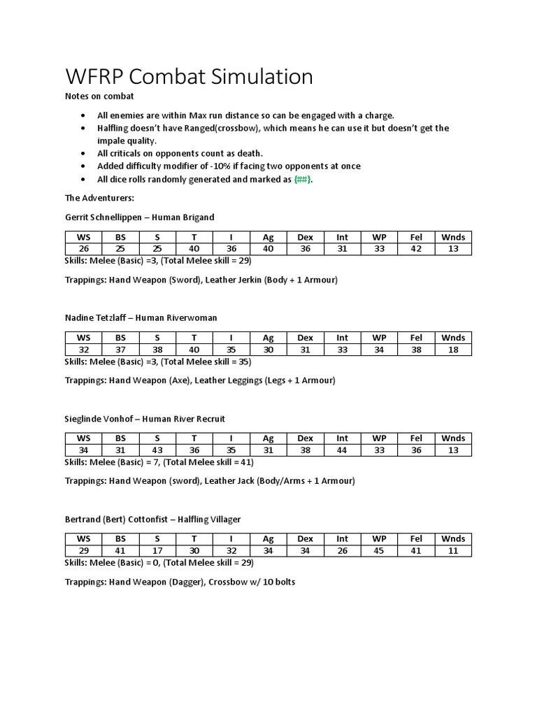 WFRP Combat: Adventurers vs. Wreckers | PDF
