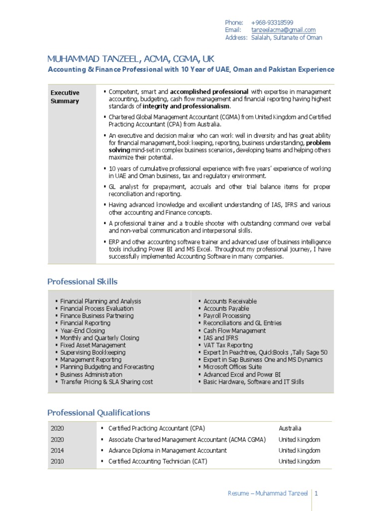 Muhammad Tanzeel, Acma, Cgma, Uk: Accounting & Finance Professional ...