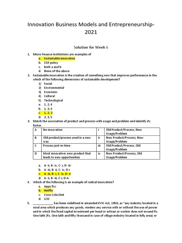 Solution For Week 6 - Innovation Business Models and Entrepreneurship ...