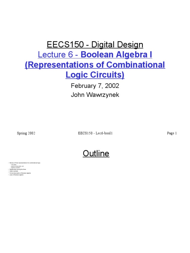 EECS150 - Digital Design: Lecture 6 - Boolean Algebra I | Download Free ...