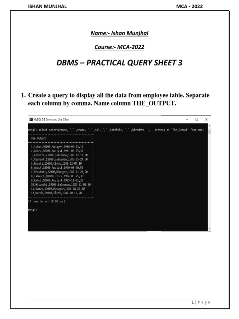 DBMS Practical Query Sheet 3 | PDF | Salary | Databases