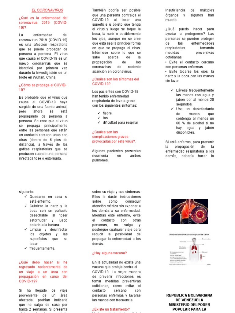 Triptico Coronavirus 1 | PDF | Salud pública | Enfermedades y trastornos