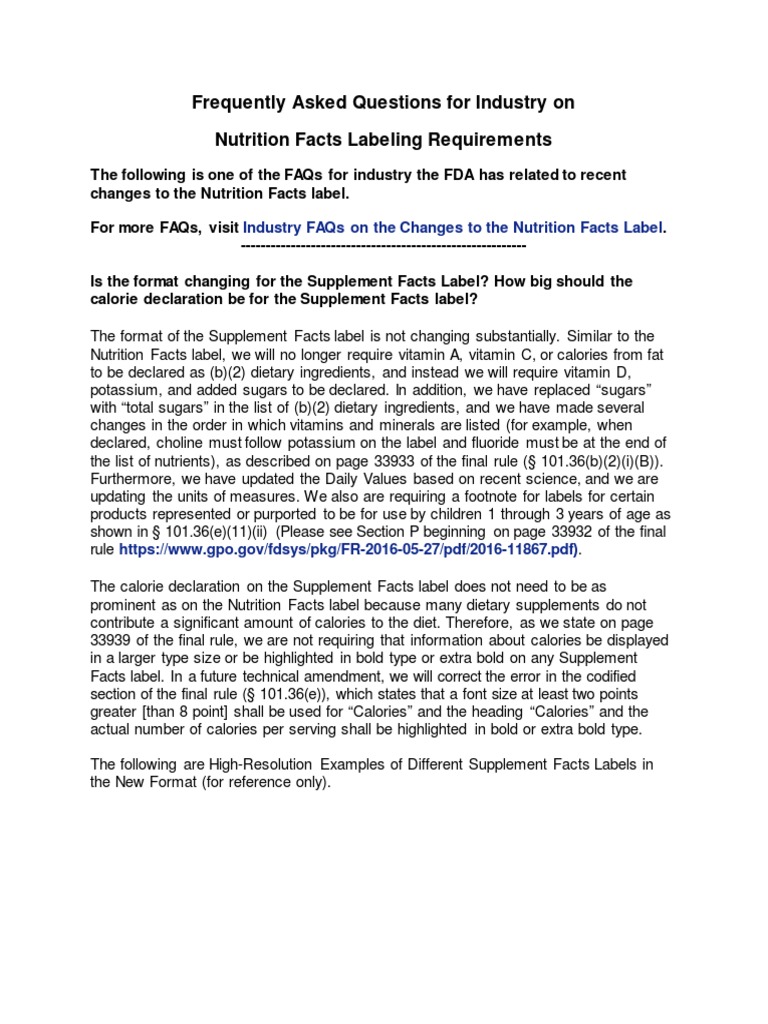 FDA Supplement Facts Label Changes | PDF | Nutrition Facts Label ...