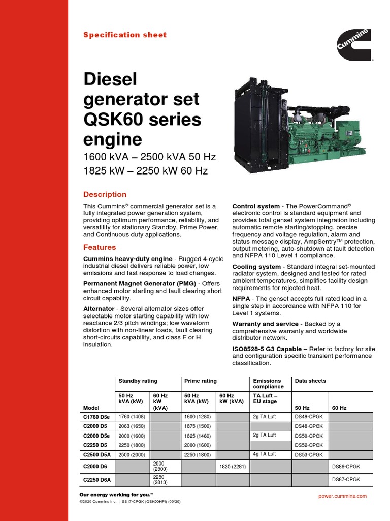 SS17-CPGK (Qsk60hpi) - 1 | PDF | Electric Generator | Electrical ...