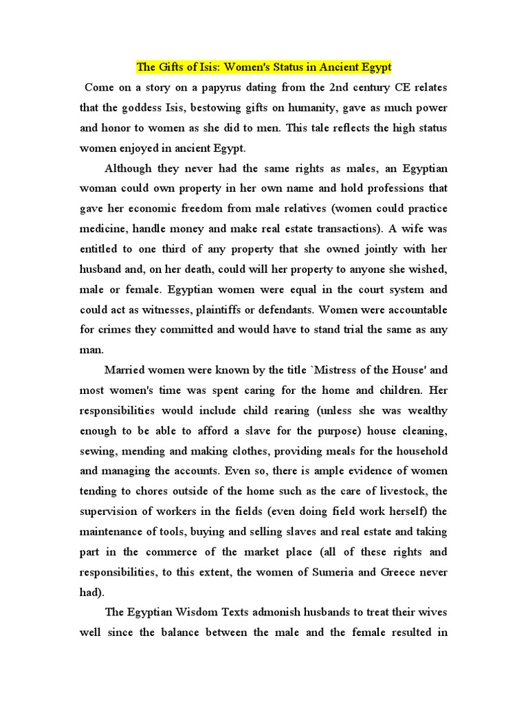Women's Rights in Ancient Egypt | PDF | Ancient Egypt | Wife