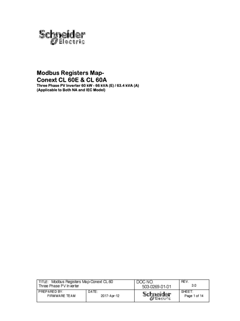 Modbus Registers Map-Conext CL 60E & CL 60A | PDF | Alternating Current | Electrical Grid