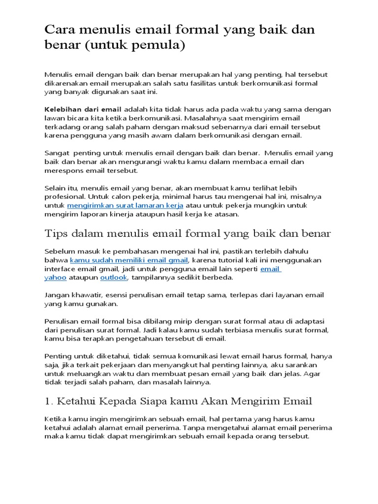 Cara Menulis Email Formal Yang Baik Dan Benar | PDF