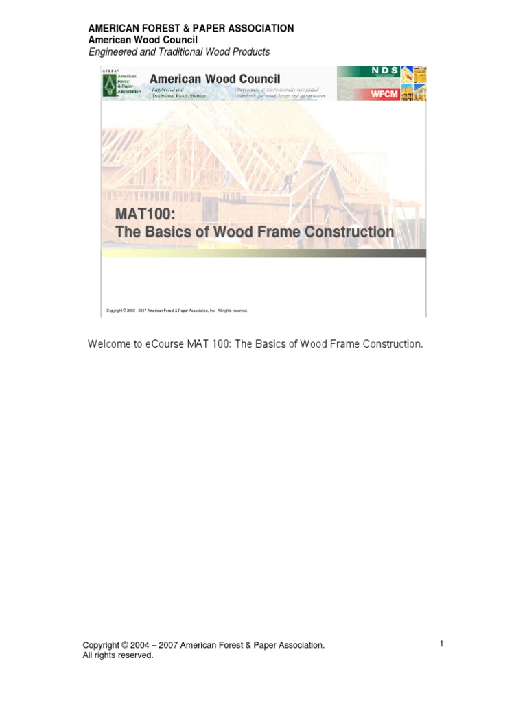 The Basics of Wood Frame Construction - American Wood Council | PDF ...